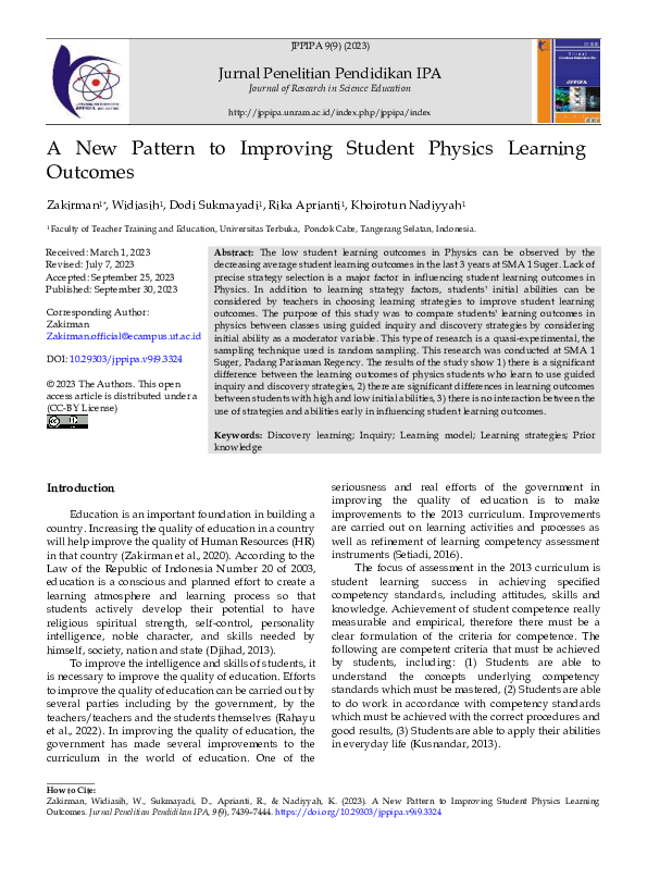 (PDF) New Pattern to Improving Student Physics Learning Outcomes