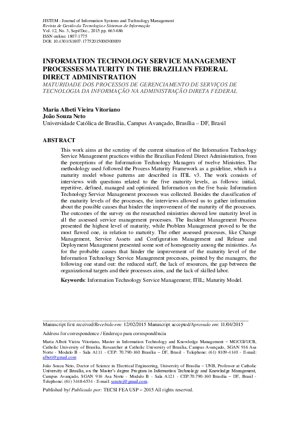 (PDF) Information Technology Service Management Processes for Very Small Organization: A ...