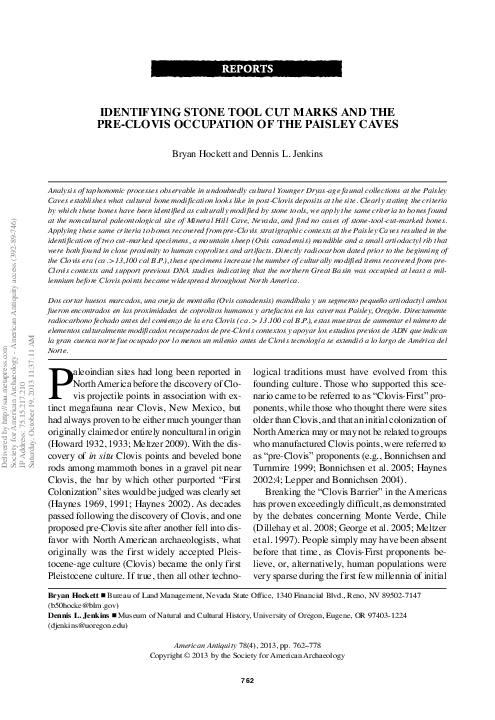 (PDF) Identifying stone tool cut marks and the pre-Clovis occupation of ...