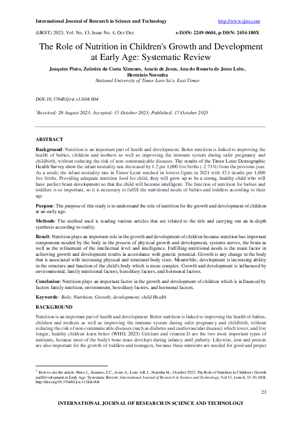 (PDF) The Role of Nutrition in Children's Growth and Development at ...