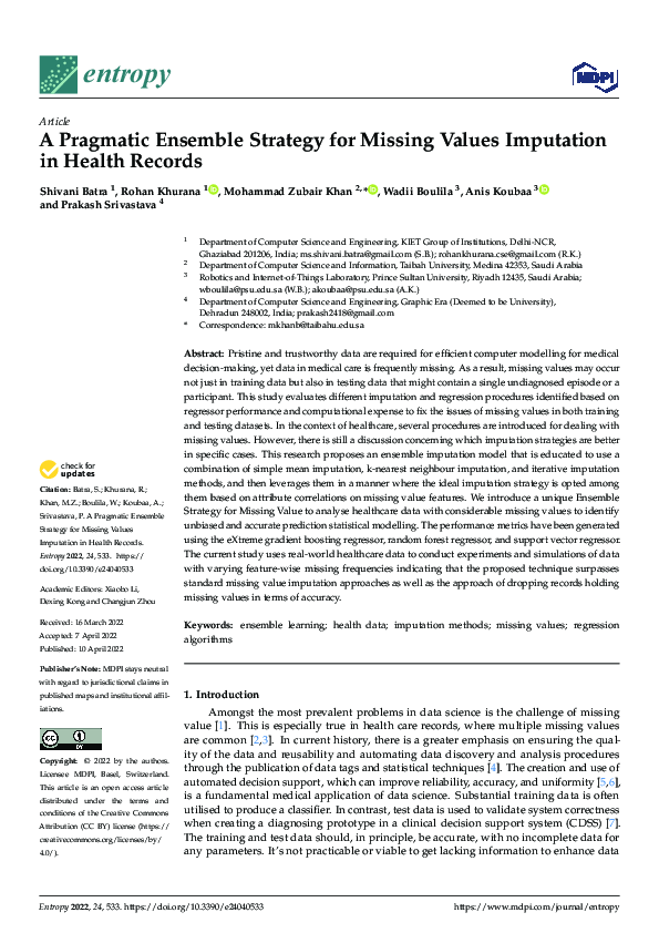 (PDF) A Pragmatic Ensemble Strategy for Missing Values Imputation in Health Records | Shivani ...