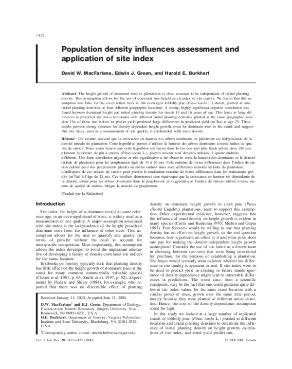 (PDF) Population density influences assessment and application of site index