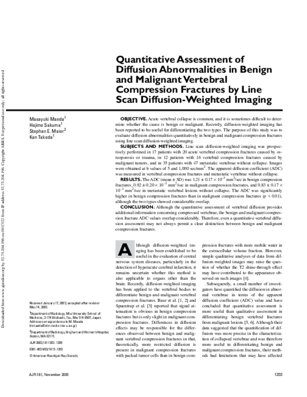 (PDF) Quantitative Assessment of Diffusion Abnormalities in Benign and Malignant Vertebral ...