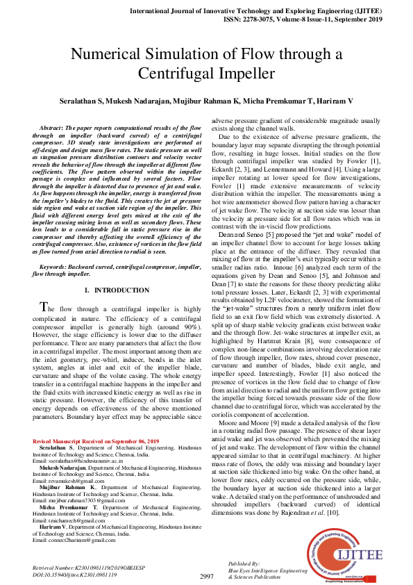 (PDF) Numerical Simulation of Flow through a Centrifugal Impeller