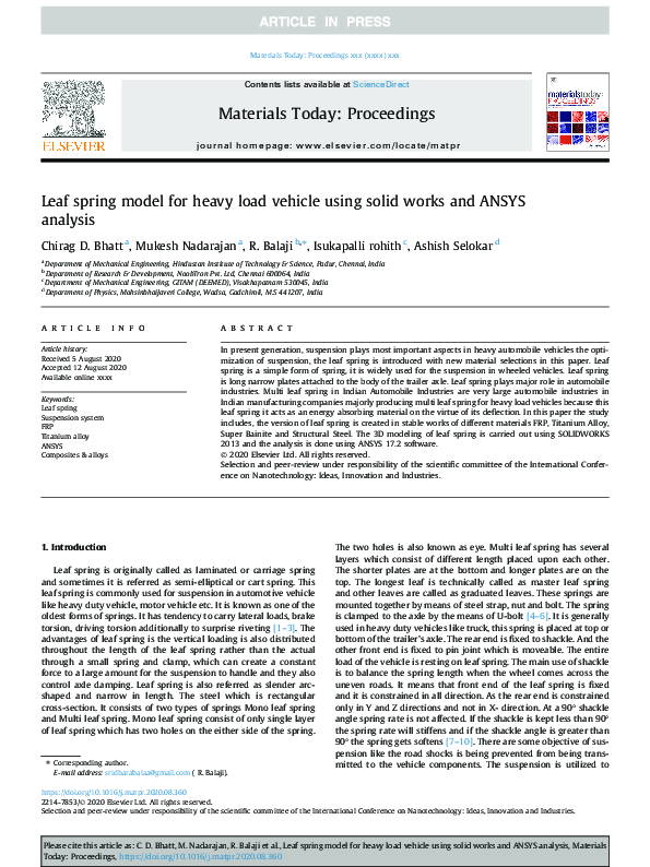 (PDF) Leaf spring model for heavy load vehicle using solid works and ...
