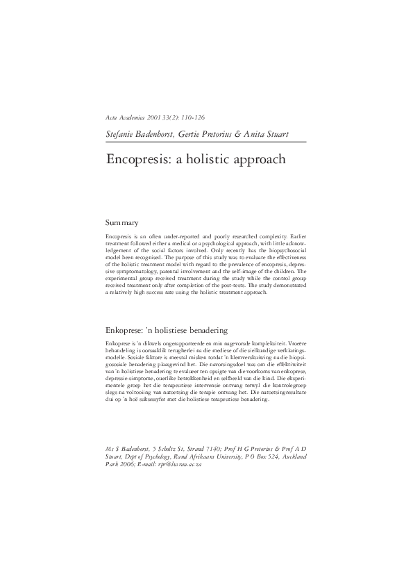 (PDF) Encopresis : a holistic approach