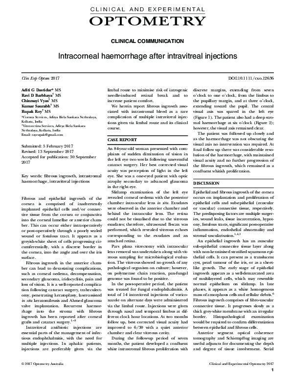 (PDF) Intracorneal haemorrhage after intravitreal injections