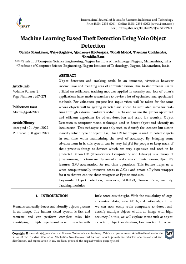 (PDF) Machine Learning Based Theft Detection Using Yolo Object Detection | Sonali Mohod ...