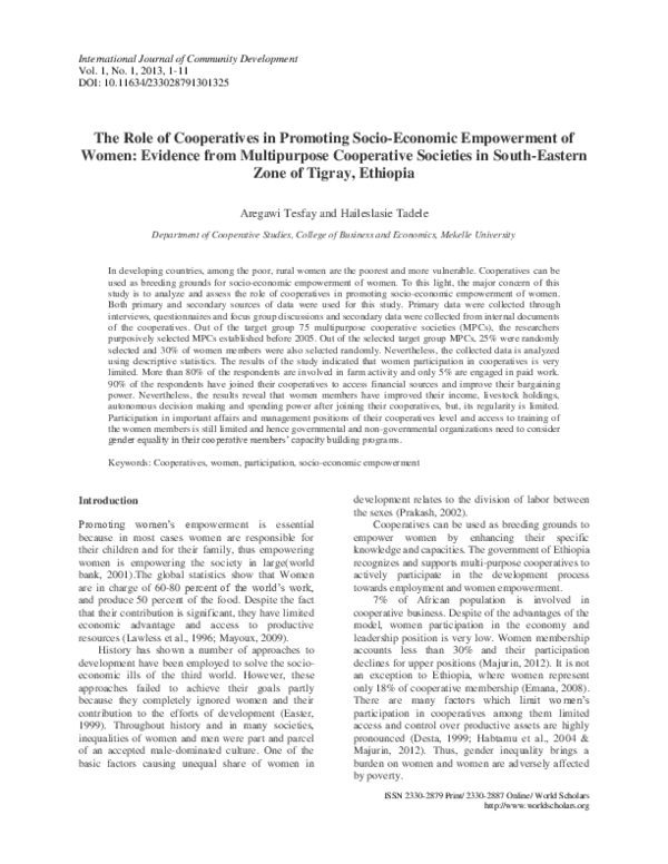 (PDF) The Role of Cooperatives in Promoting Socio-Economic Empowerment ...