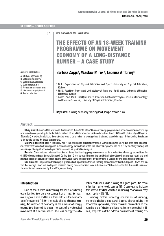 (PDF) The Effects of an 18-WEEK Training Programme on Movement Economy ...