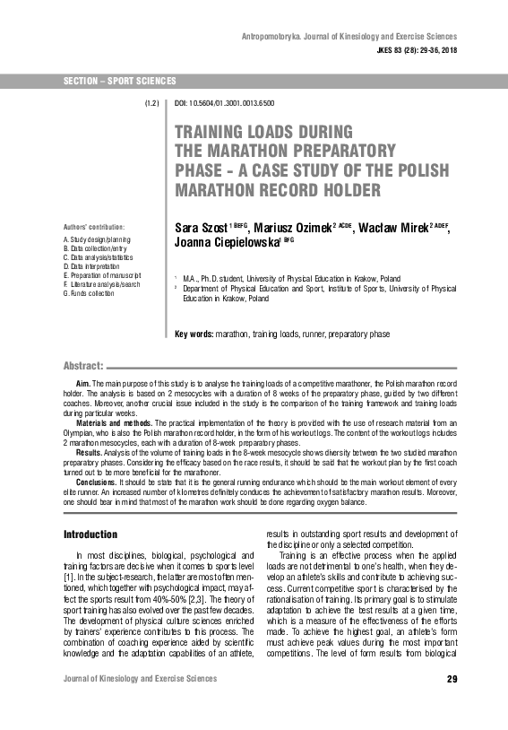 (PDF) Training Loads During the Marathon Preparatory Phase - a Case Study of the Polish Marathon ...