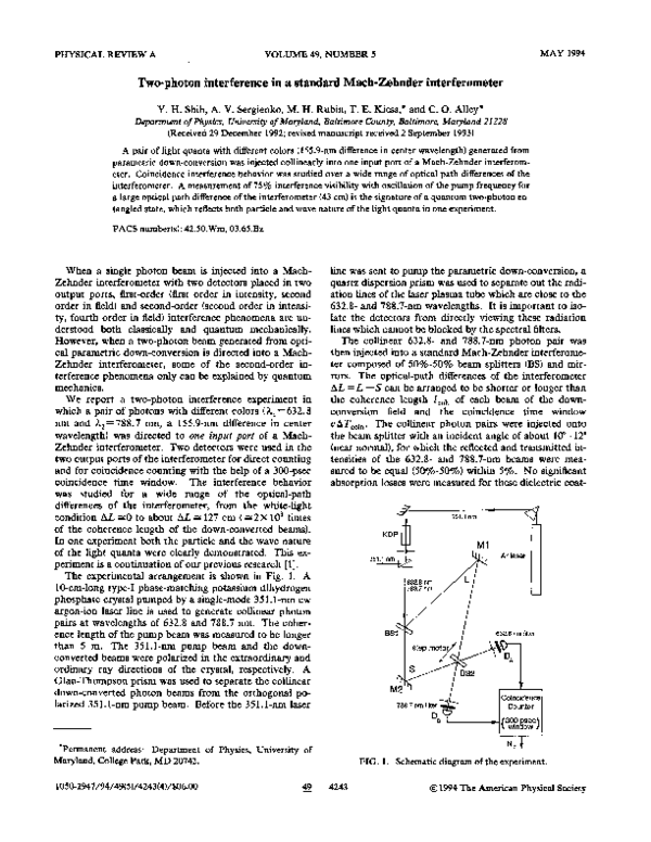 (PDF) Two-photon interference in a standard Mach–Zehnder Interferometer