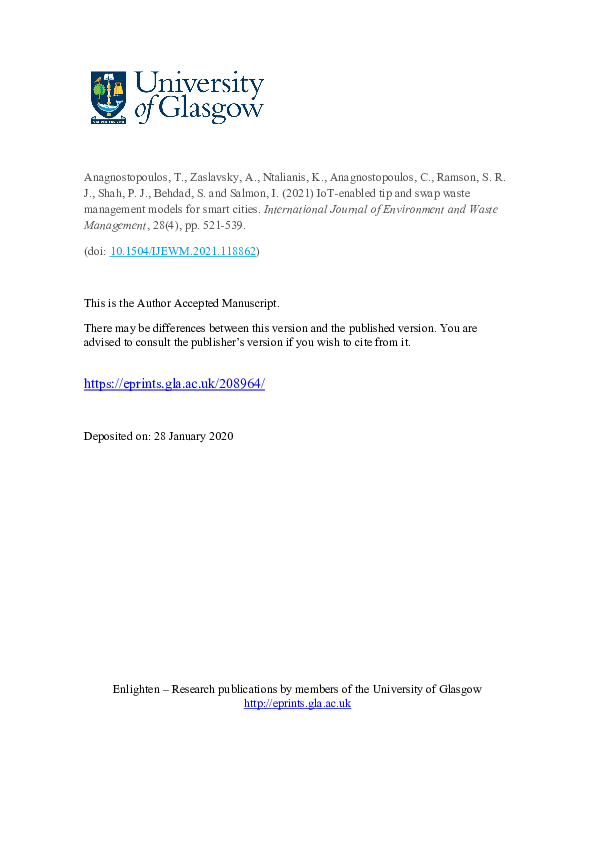 (PDF) IoT-enabled tip and swap waste management models for smart cities