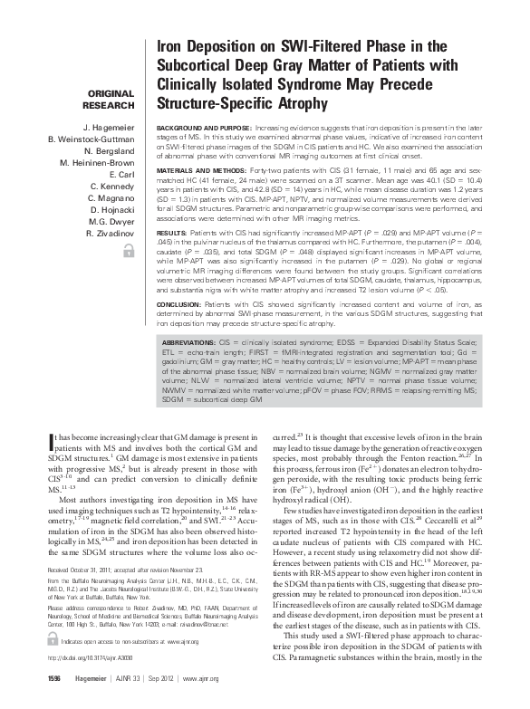 (PDF) Iron Deposition on SWI-Filtered Phase in the Subcortical Deep ...