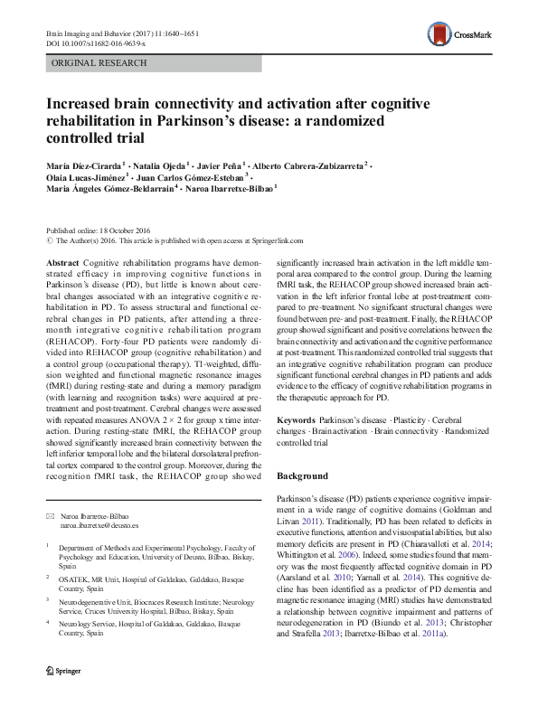 (PDF) Increased brain connectivity and activation after cognitive ...