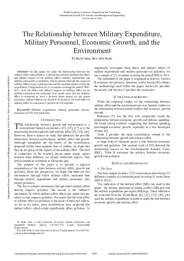 (PDF) The Relationship Between Military Expenditure, Military Personnel ...