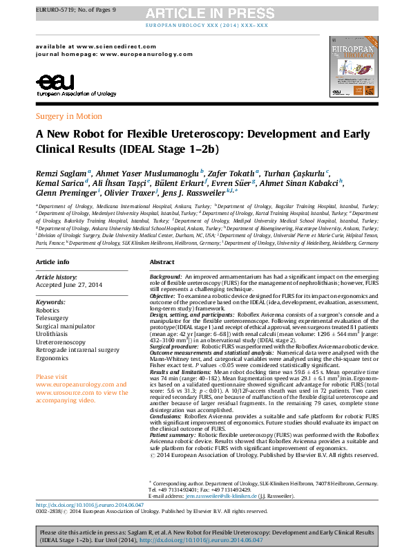 (PDF) A New Robot for Flexible Ureteroscopy: Development and Early ...