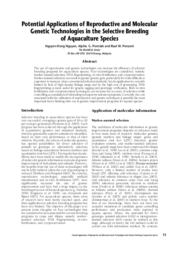 (PDF) Potential applications of reproductive and molecular genetic ...