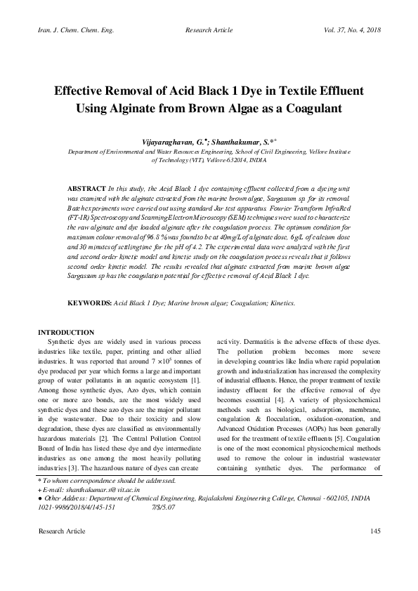 (PDF) Effective Removal of Acid Black 1 Dye in Textile Effluent Using Alginate from Brown Algae ...