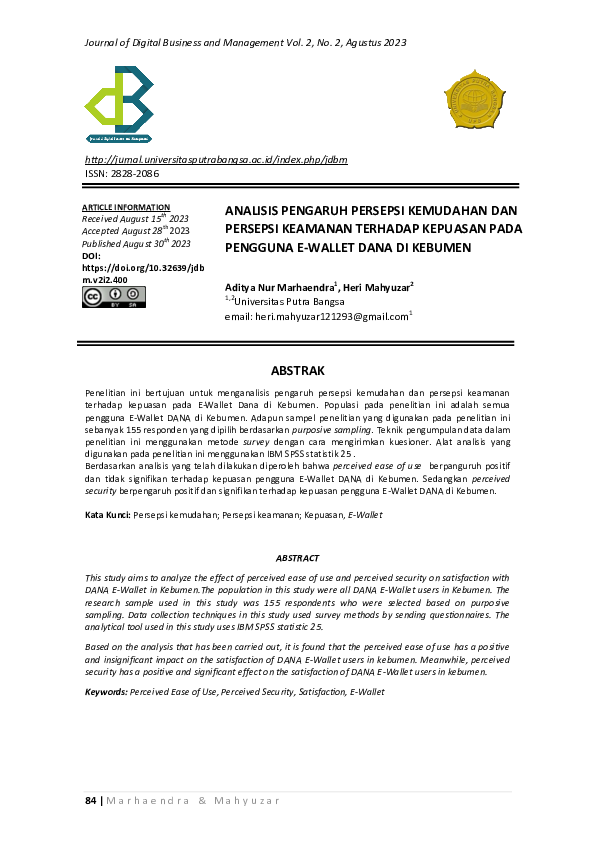 (PDF) Analisis Pengaruh Persepsi Kemudahan Dan Persepsi Keamanan Terhadap Kepuasan Pada Pengguna ...