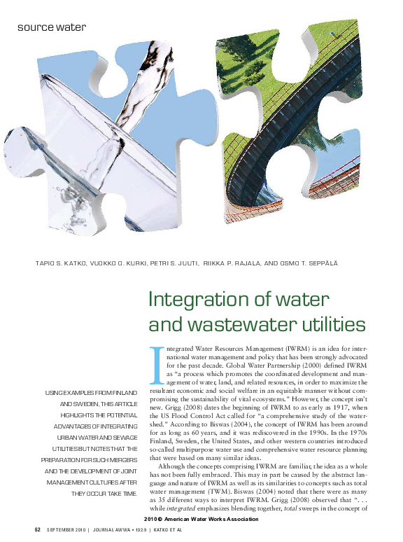 (PDF) Integration of water and wastewater utilities