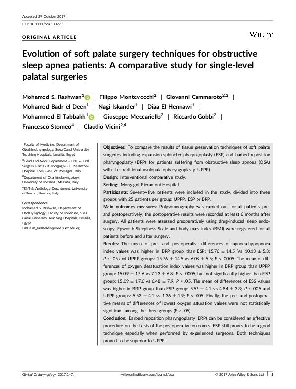 (PDF) Evolution of soft palate surgery techniques for obstructive sleep ...