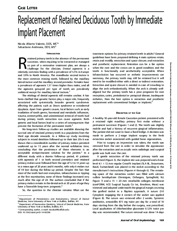 (PDF) Replacement of Retained Deciduous Tooth by Immediate Implant Placement