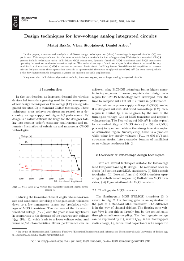 (PDF) Design techniques for low-voltage analog integrated circuits