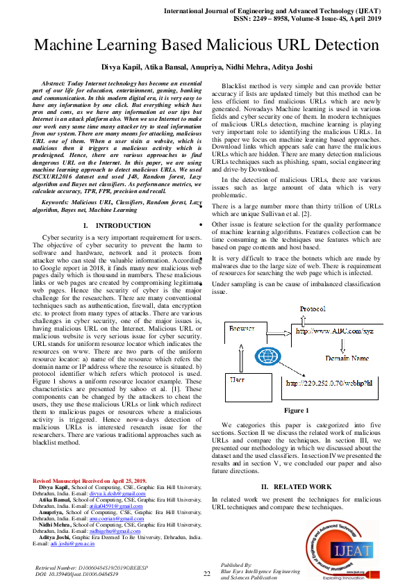 Pdf Machine Learning Based Malicious Url Detection
