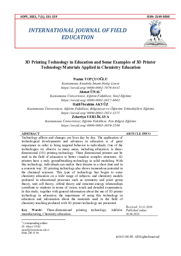 (PDF) 3D Printing Technology in Education and Some Examples of 3D ...