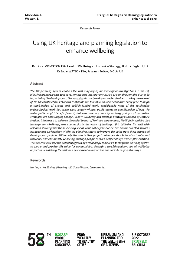 (PDF) Using UK heritage and planning legislation to enhance wellbeing