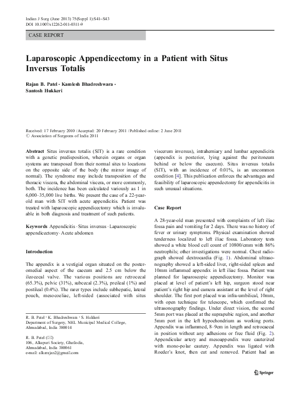 (PDF) Appendicular peritonitis in situs inversus totalis: a case report | Fodé Touré - Academia.edu