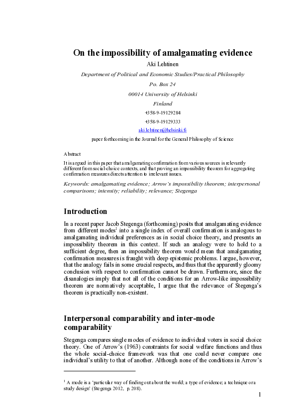 (PDF) 1 On the impossibility of amalgamating evidence
