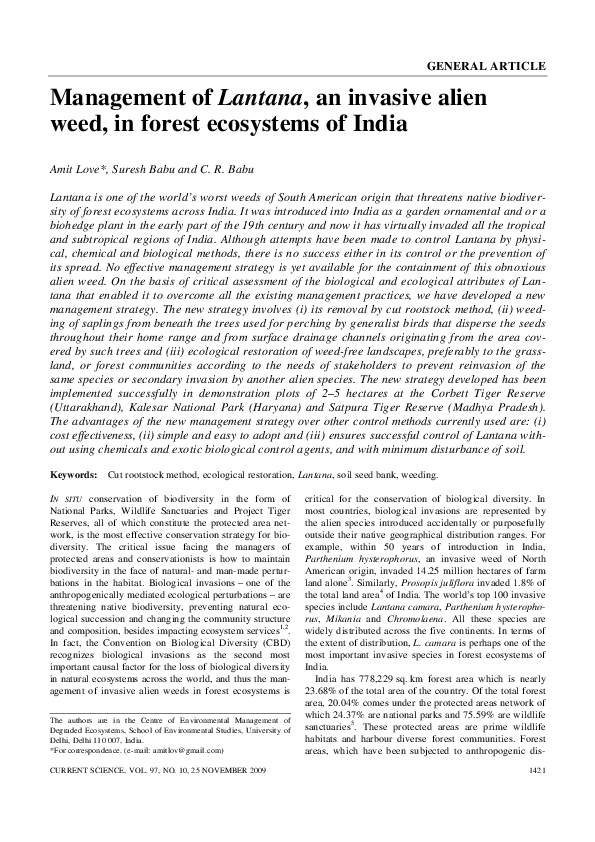 (PDF) Management of Lantana, an invasive alien weed, in forest ...