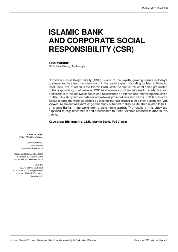 (PDF) ISLAMIC BANK AND CORPORATE SOCIAL RESPONSIBILITY (CSR