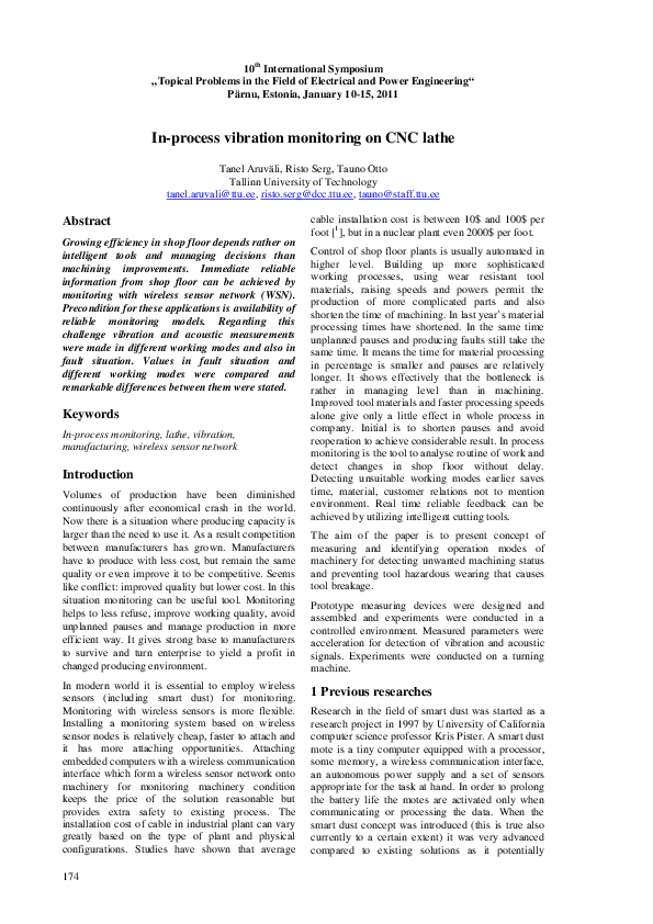 Pdf Vibration Monitoring On Cnc Lathe Using Wireless Sensors