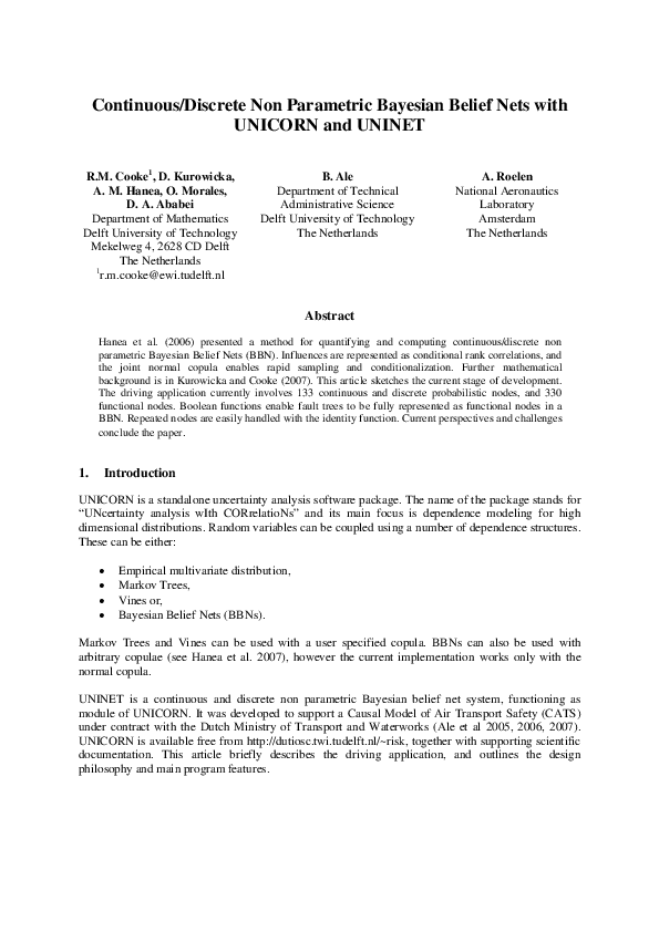 Pdf Continuous Discrete Non Parametric Bayesian Belief Nets With Unicorn And Uninet