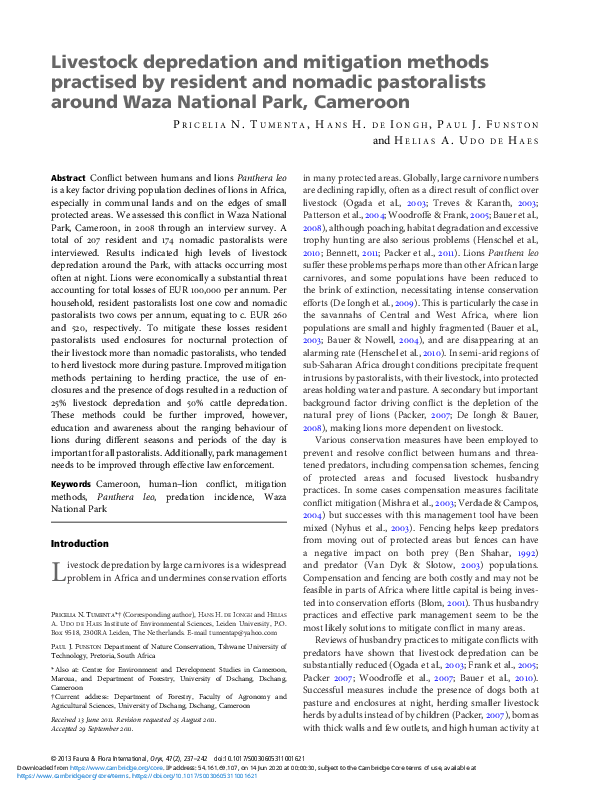 (PDF) Livestock depredation and mitigation methods practised by ...