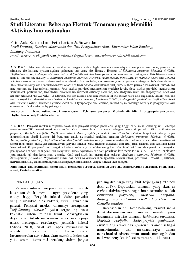 (PDF) Studi Literatur Beberapa Ekstrak Tanaman yang Memiliki Aktivitas ...