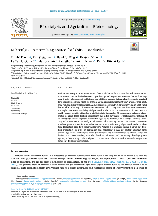 (PDF) Microalgae: A promising source for biofuel production