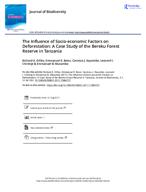 (PDF) The influence of socioeconomic factors on deforestation: a case ...