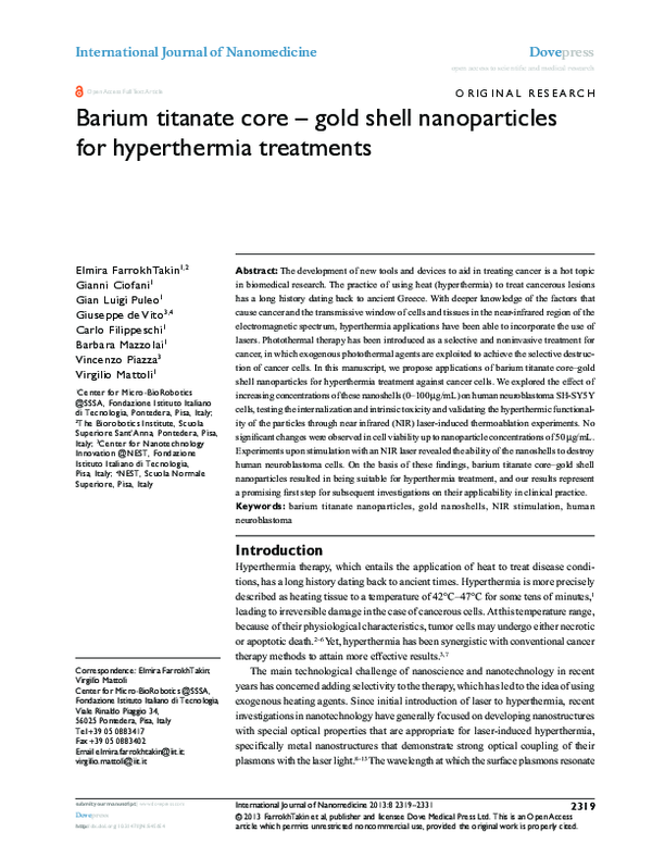 (PDF) Barium titanate core – gold shell nanoparticles for hyperthermia ...