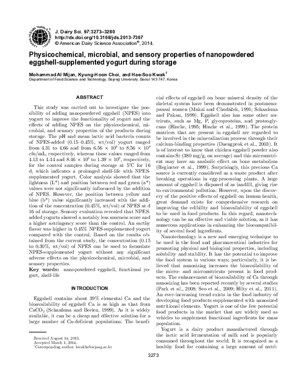 (PDF) Physicochemical, microbial, and sensory properties of nanopowdered eggshell-supplemented ...