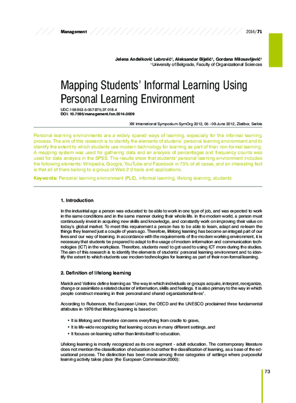 (PDF) Mapping Students’ Informal Learning Using Personal Learning Environment