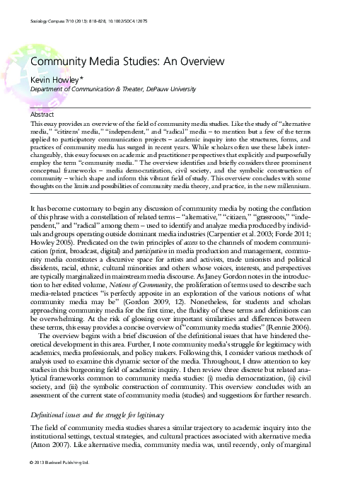 (PDF) Community Media Studies: An Overview