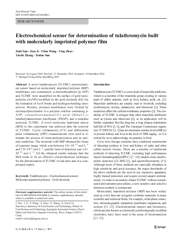 (PDF) Electrochemical sensor for determination of tulathromycin built ...
