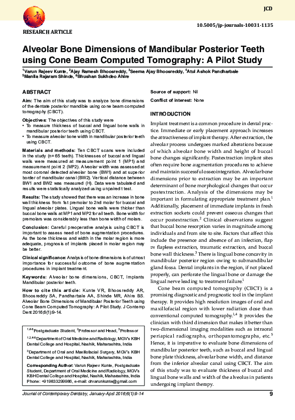 (PDF) Alveolar Bone Dimensions of Mandibular Posterior Teeth using Cone Beam Computed Tomography ...