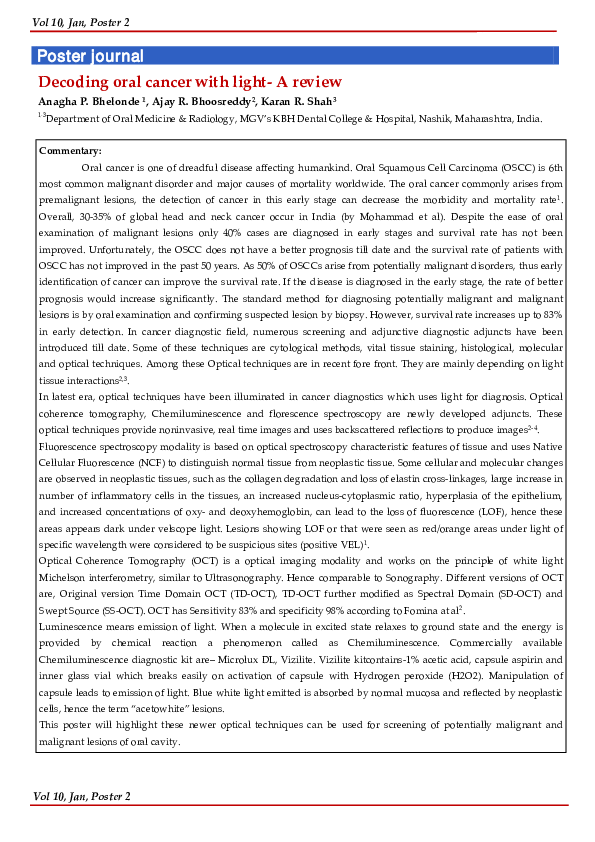 (PDF) Decoding oral cancer with light- A review