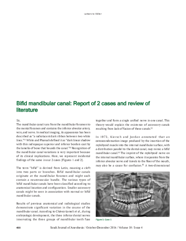 (PDF) Bifid mandibular canal: Report of 2 cases and review of literature