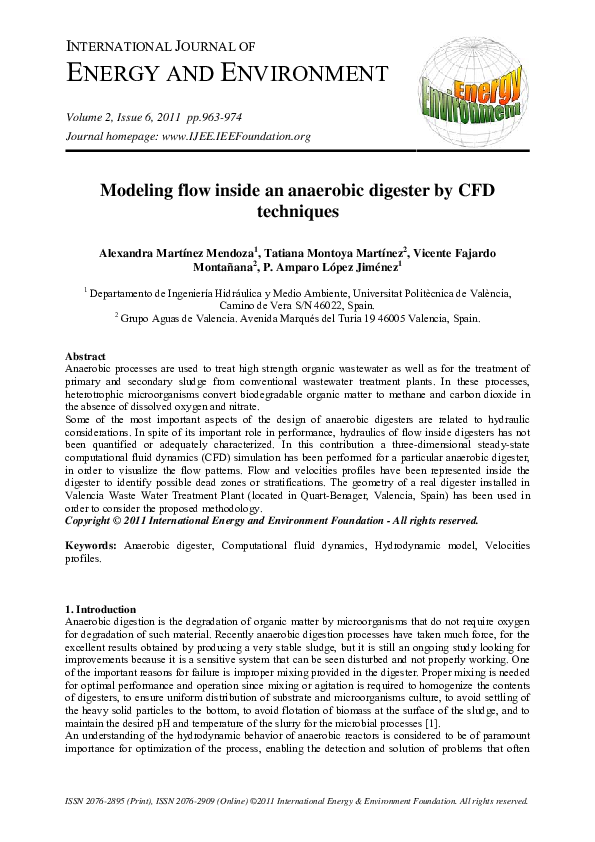 (PDF) Modeling flow inside an anaerobic digester by CFD techniques